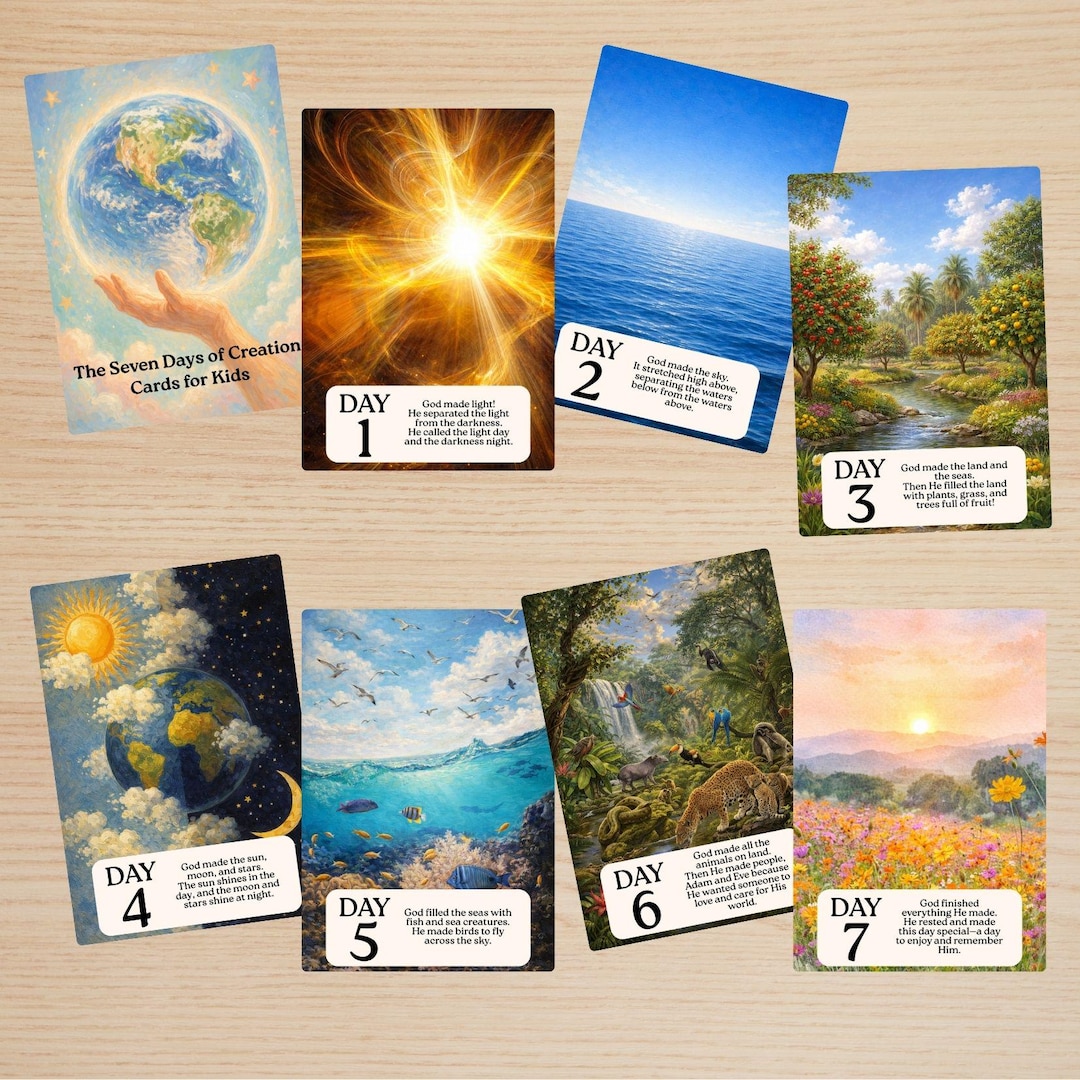 The Seven Days of Creation for Kids | Downloadable Cards | Set of 7 ...