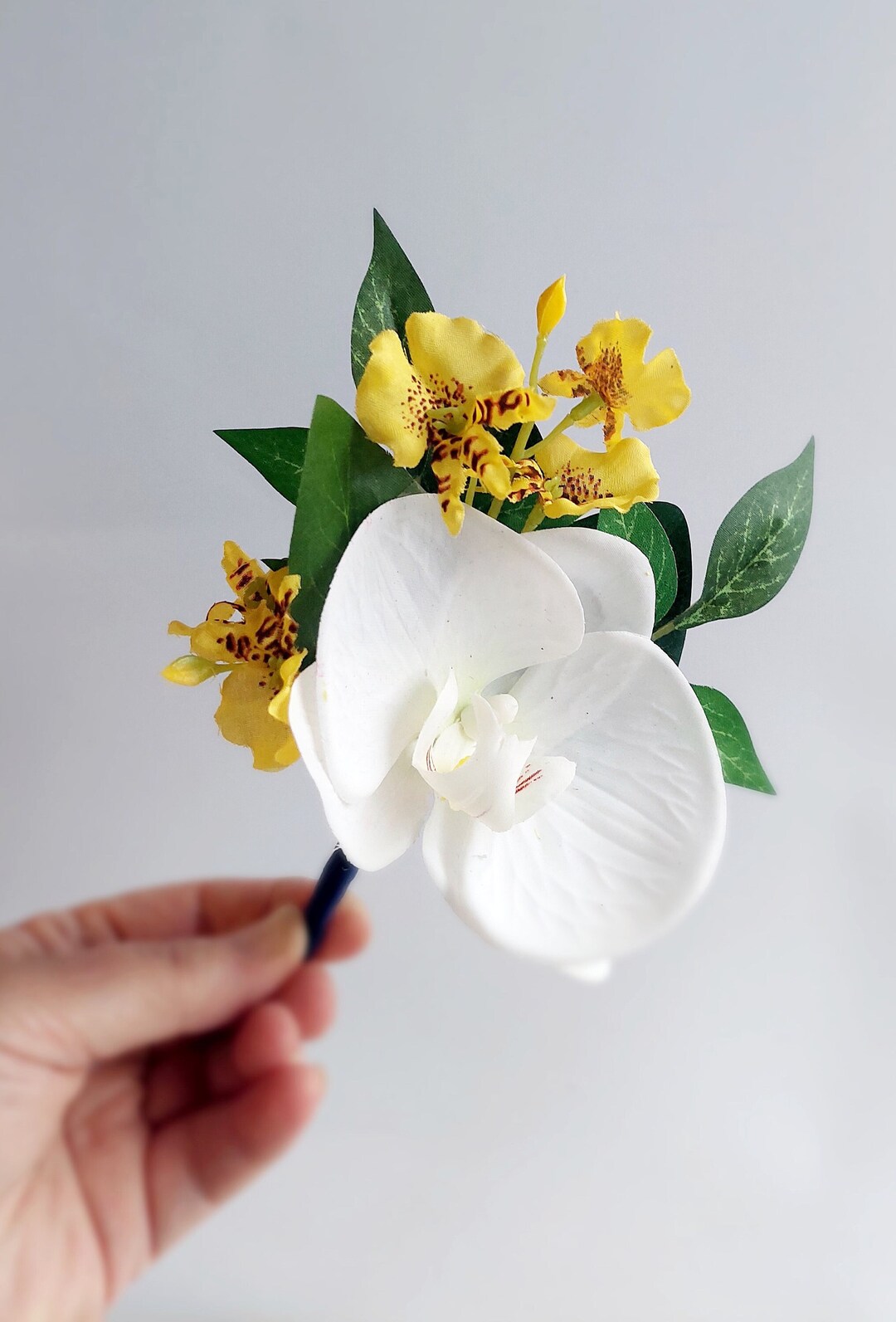 White and Yellow Orchid Mens Buttonhole Boutonniere. Orchid Flower Silk ...