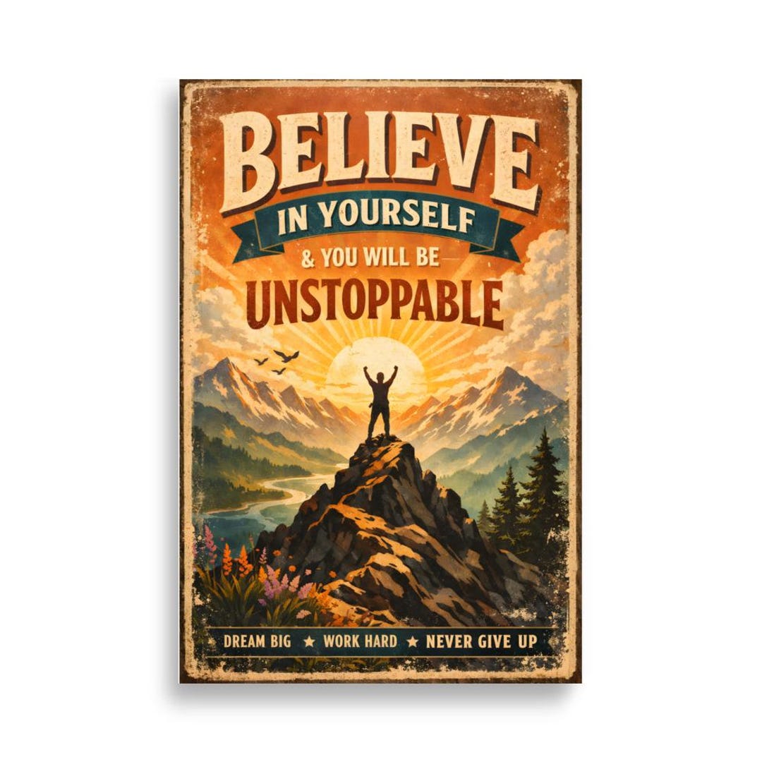 Motivational Poster 61x91 Cm (24x36) “believe in Yourself”, Vintage ...