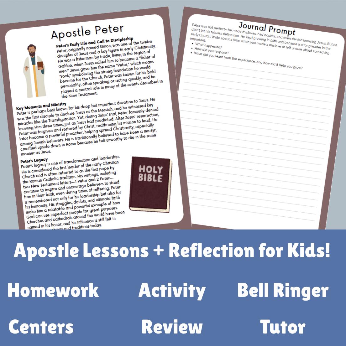 Bible Curriculum: the 12 Apostles Reading, Multiple Choice, and Journal ...