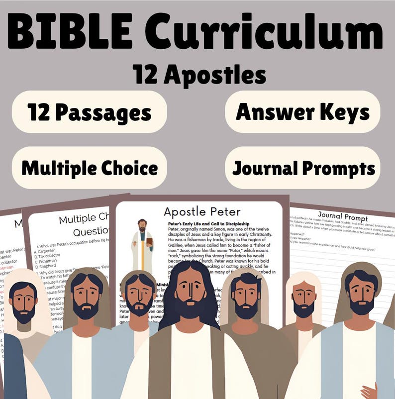 Bible Curriculum: the 12 Apostles Reading, Multiple Choice, and Journal ...