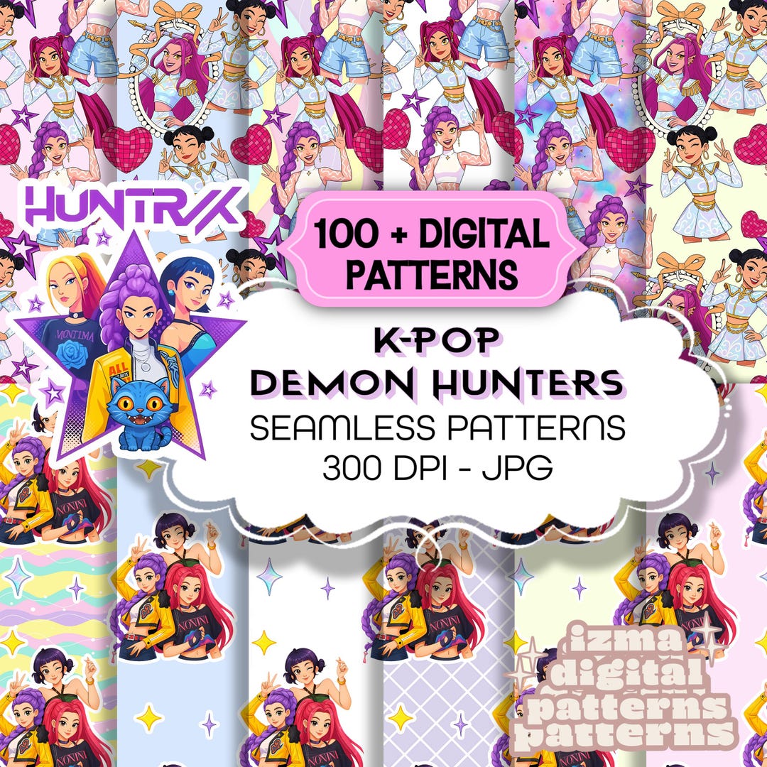 100+ PACK Kpop Demon Hunter Seamless Pattern – Digital Paper HUNTRIX ...
