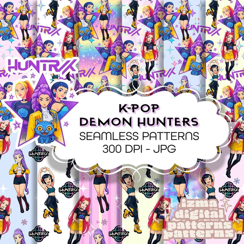 100+ PACK Kpop Demon Hunter Seamless Pattern – Digital Paper HUNTRIX ...