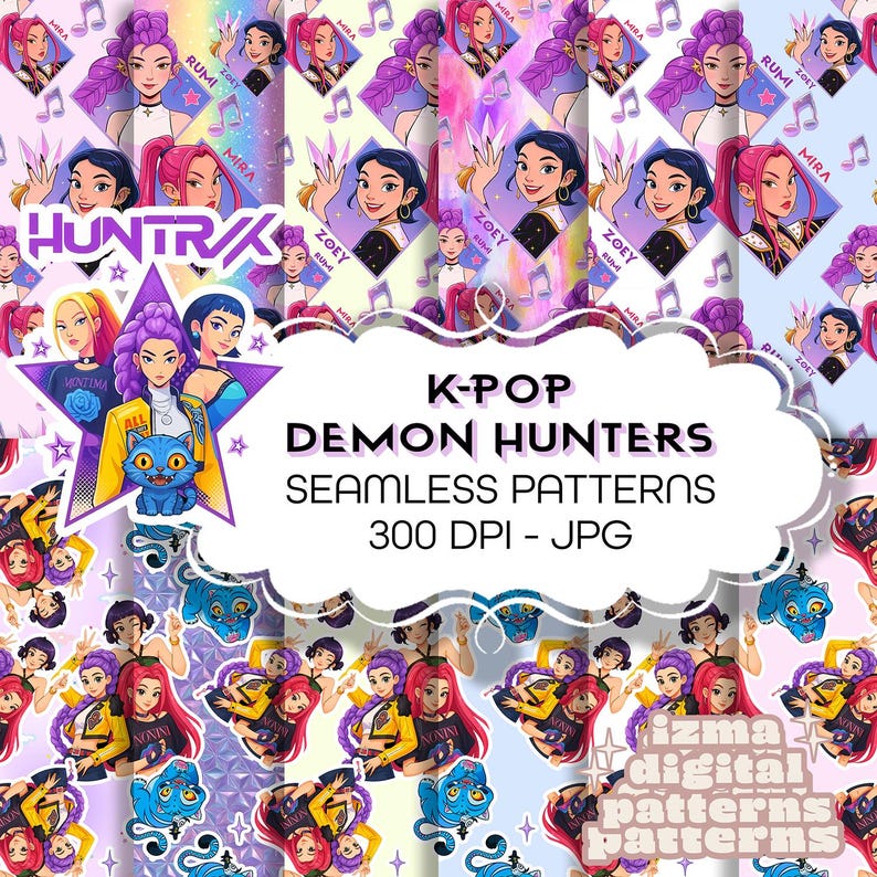 100+ PACK Kpop Demon Hunter Seamless Pattern – Digital Paper HUNTRIX ...