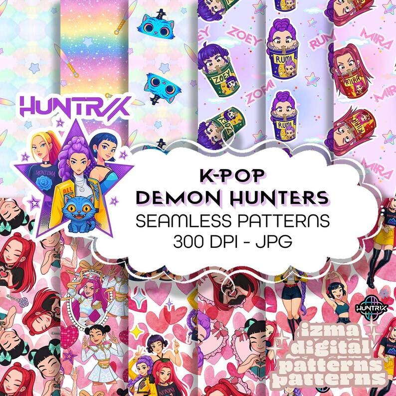 100+ PACK Kpop Demon Hunter Seamless Pattern – Digital Paper HUNTRIX ...