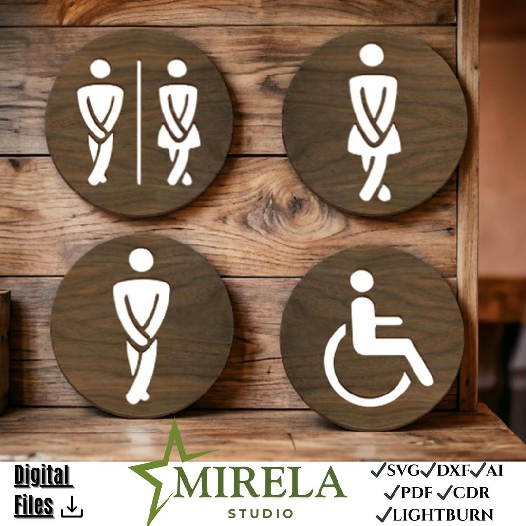 Wooden Toilet Sign Set of 4 Laser Cut ,restroom Icons,men Women ...