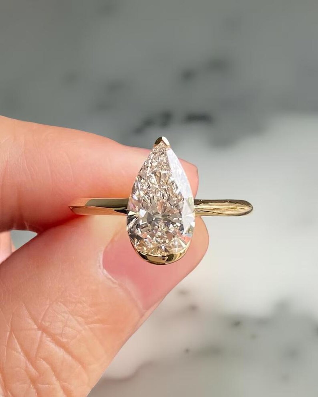3CT Pear Cut Lab-grown Proposal Ring 14k Solid Yellow Gold Engagement ...