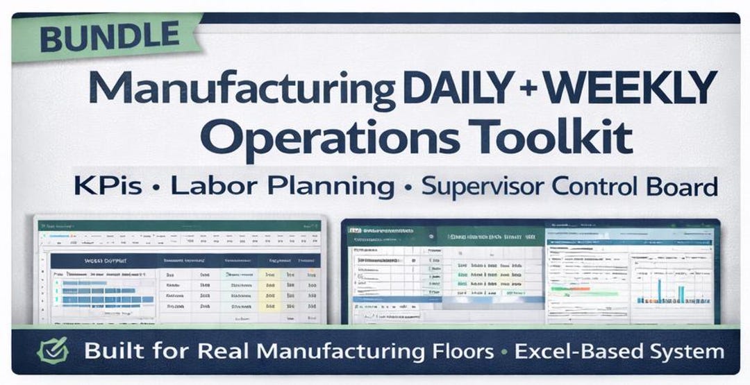 Manufacturing Daily + Weekly Operations Toolkit | KPI Dashboard, Labor ...