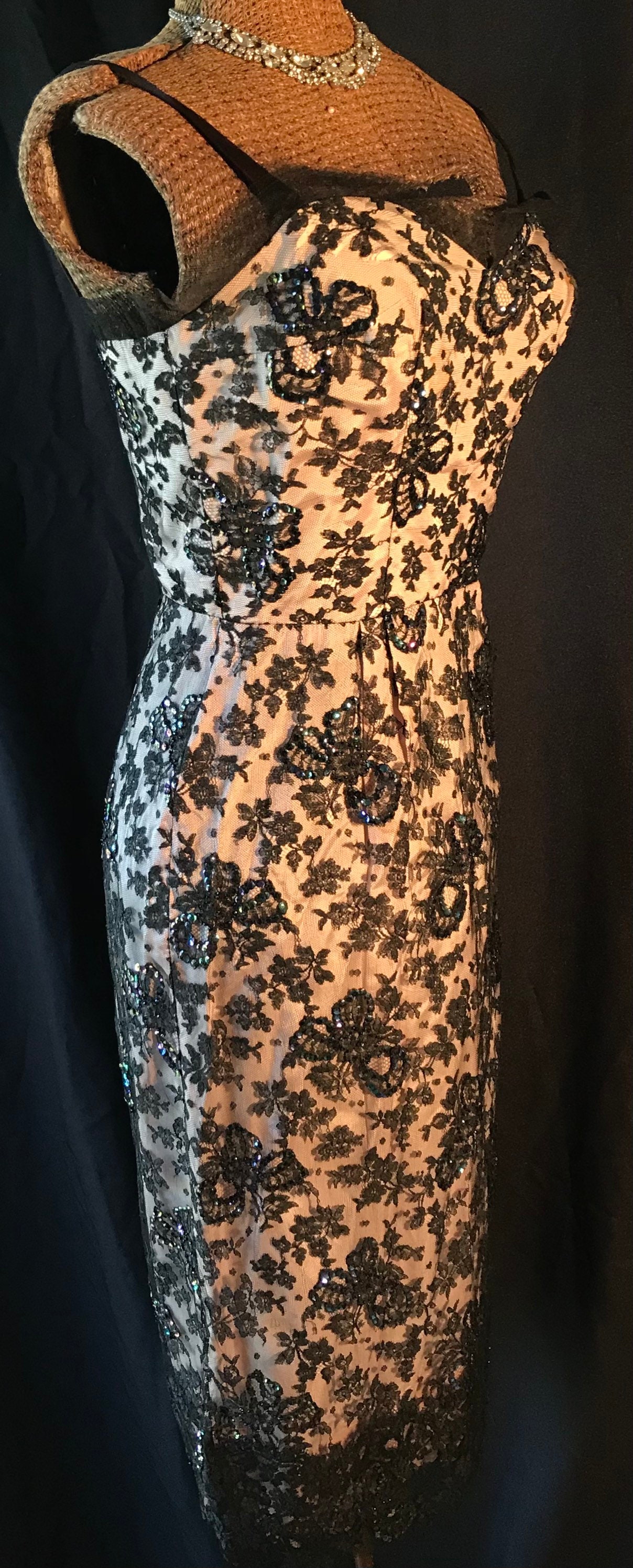 50’s Don Miguel Bombshell Black Lace Taffeta Wiggle Cocktail Show ...