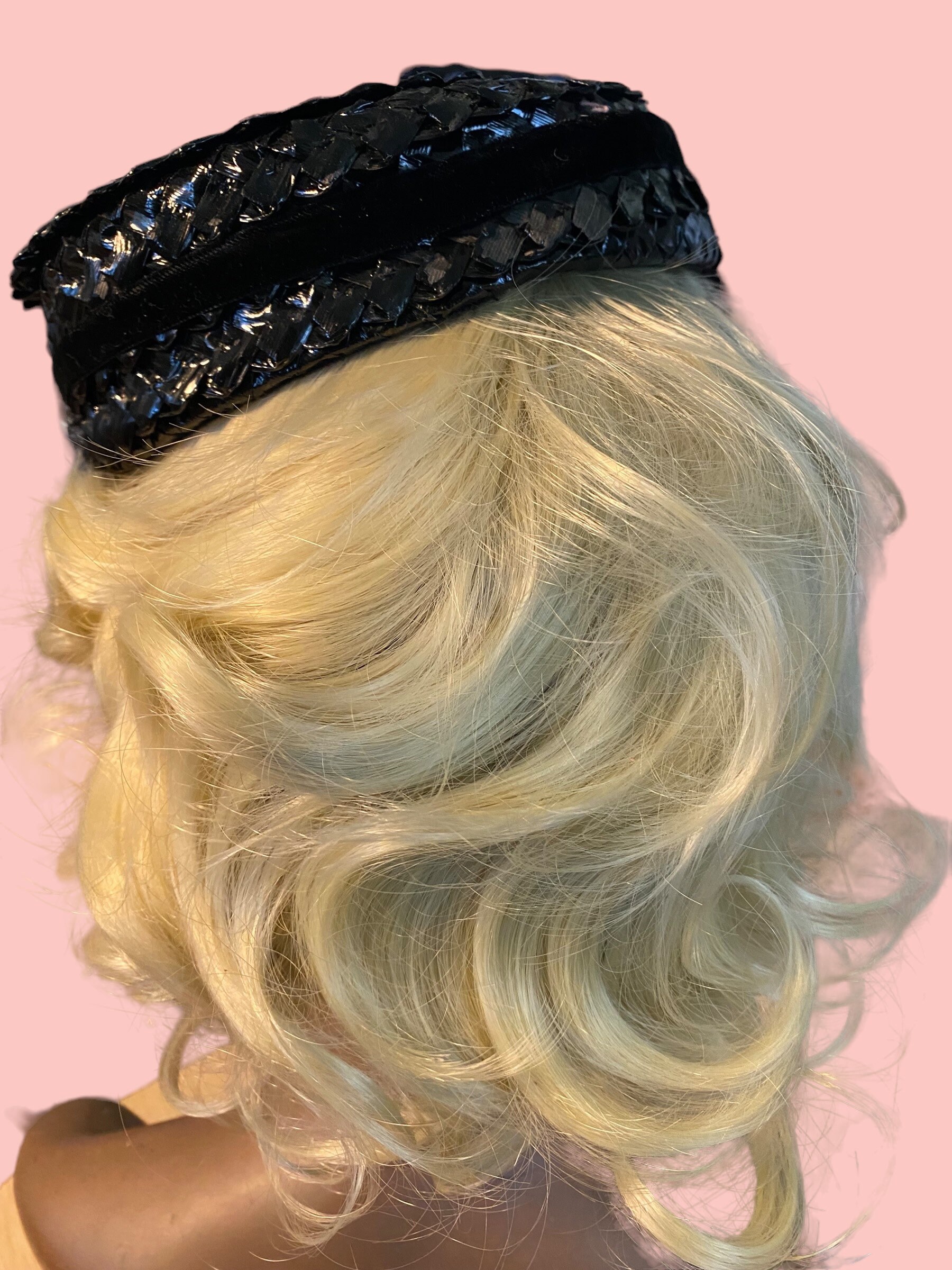 50s Black Woven Shiny Raffia Designer Hat Jean Arlette Creations - Etsy