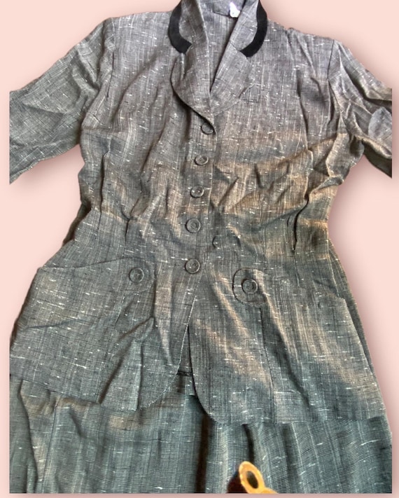 1950’s 50s Secretary Vintage Grey Flecked velvet two-… - Gem