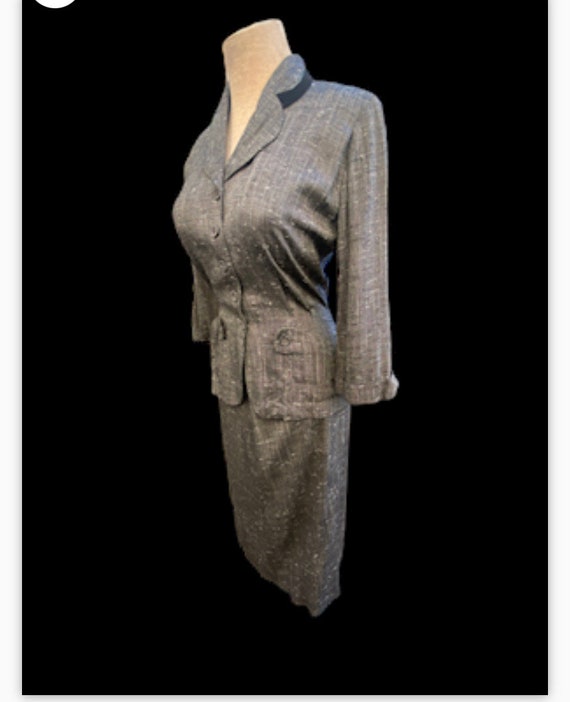 1950’s 50s Secretary Vintage Grey Flecked velvet two-… - Gem