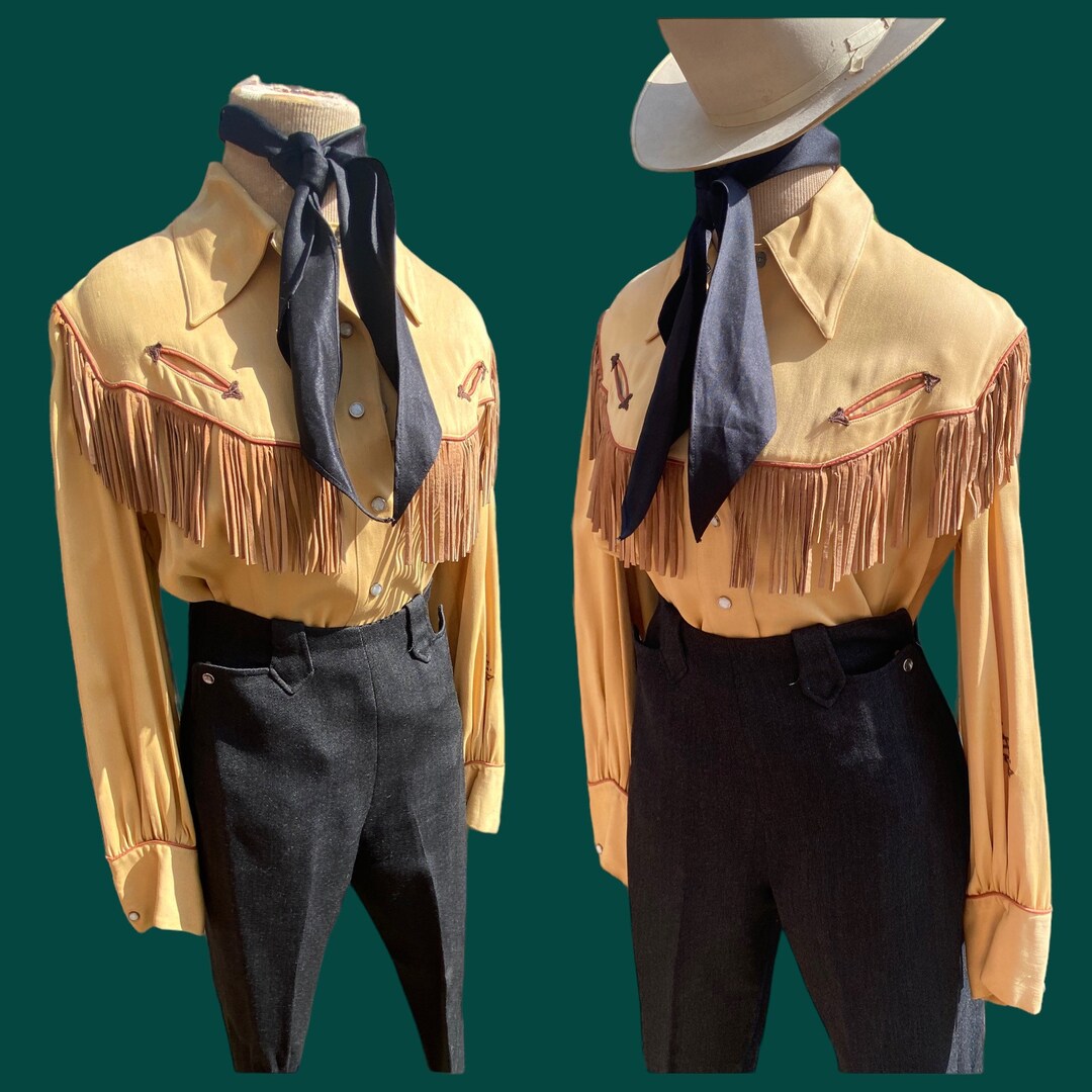 40s 50s Tan Hillbilly Denver Western Gabardine Fringe Blouse - Etsy UK