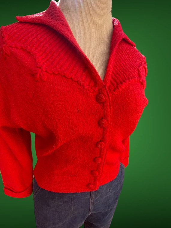 1950s Fire Engine Red Knit Sweater Label: Lofties de… - Gem