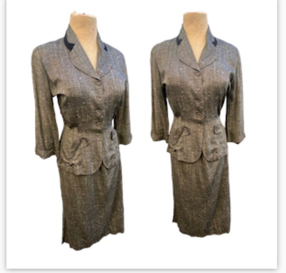 1950’s 50s Secretary Vintage Grey Flecked velvet two-… - Gem