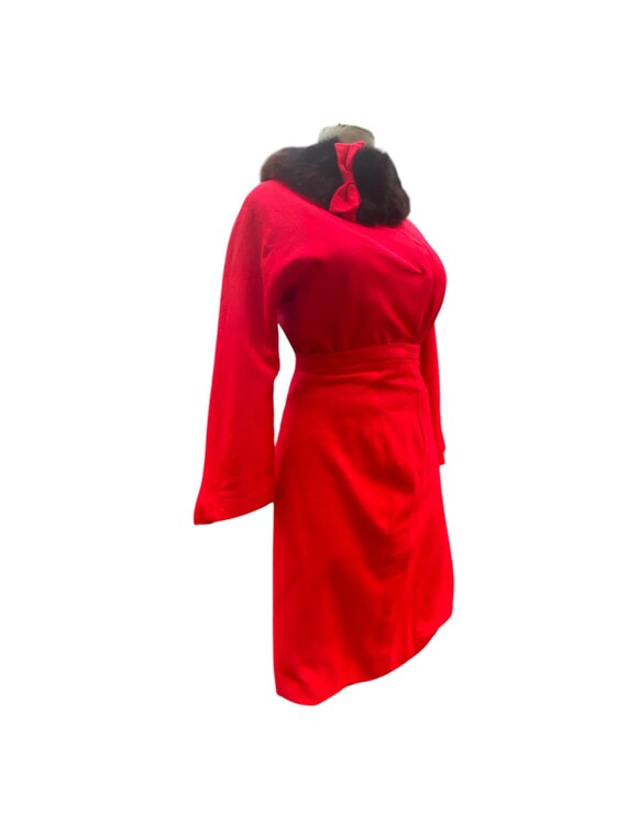 50s 60s Red Hot Fur Bow Jacket & Skirt - Gem