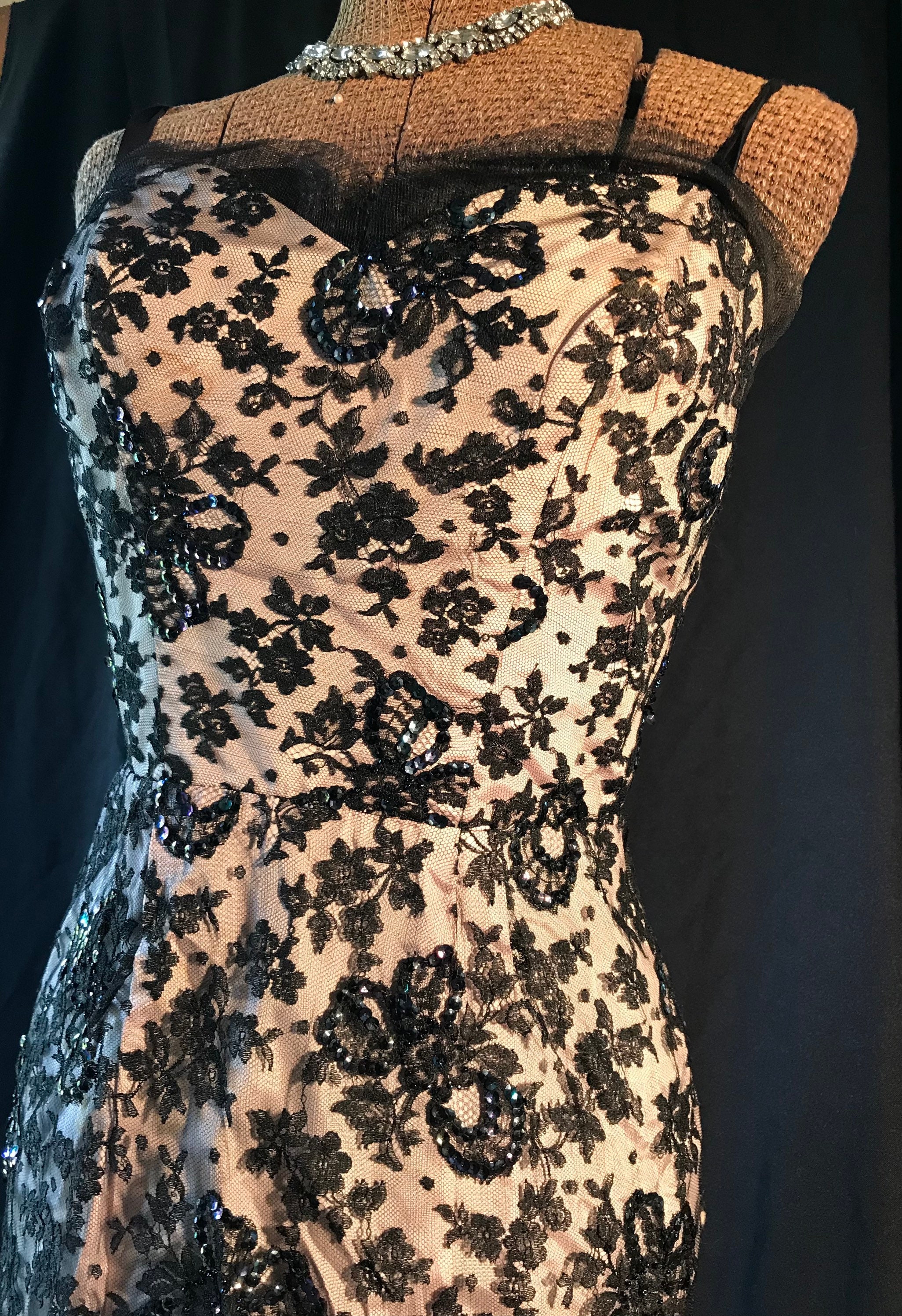 50s Don Miguel Bombshell Black Lace Taffeta Wiggle Cocktail - Etsy