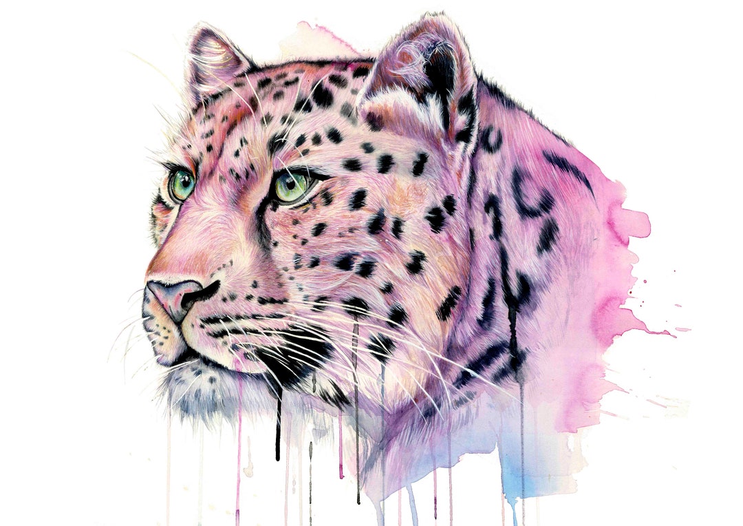 Cat Pink Leopard Art Print Illustration Animal Art Cat - Etsy