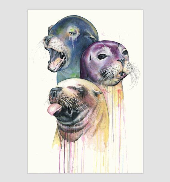 SEALS Limited Edition Print A2 Print Watercolour Painting | Etsy