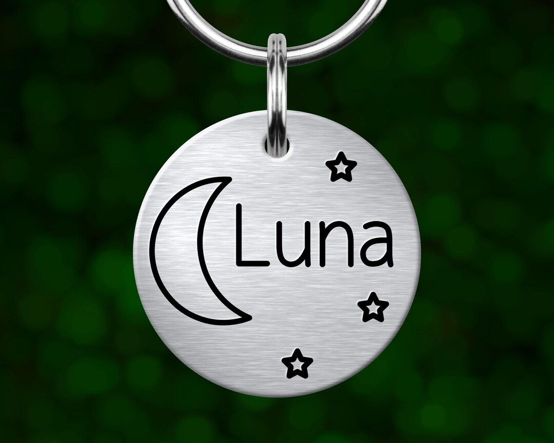 Custom Moon Dog Tag. Personalized Pet ID With Deep Engraving. Made in ...