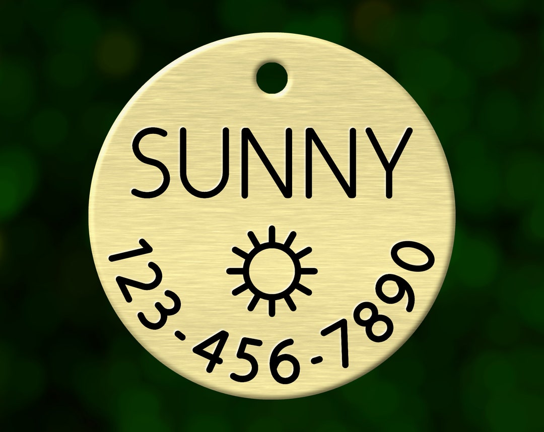 Sun Dog Tag. Personalized Pet Name Tag ID for Collar. Double Sided and ...
