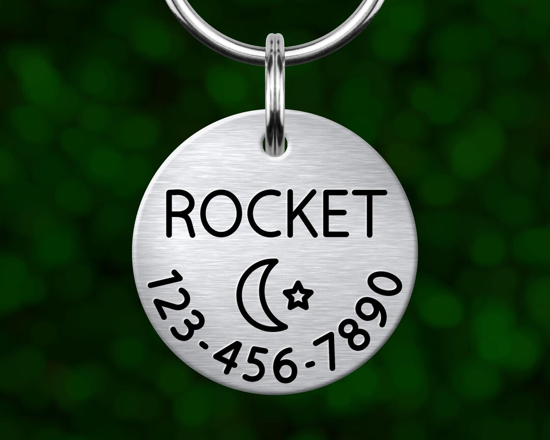 Moon Dog Tag. Personalized Custom Metal Pet ID Tag With Deep Engraving ...