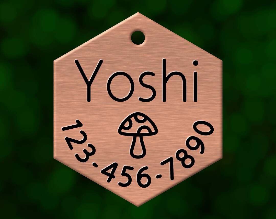 Custom Mushroom Dog Tag. Hexagon Pet ID Name Tag Personalized With Deep ...