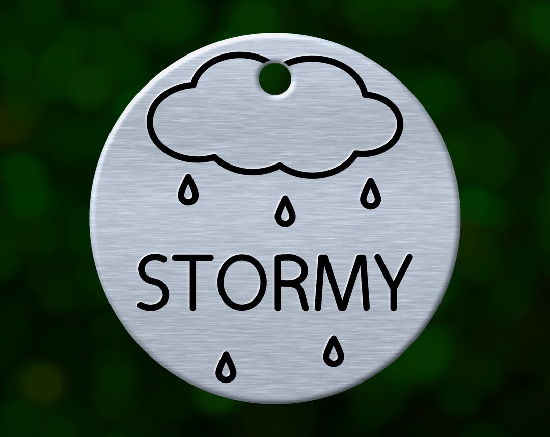 Custom Rain Cloud Dog Tag. Round Pet ID Name Tag Personalized With Deep ...