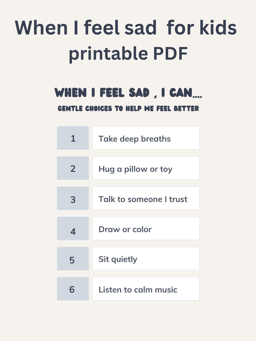 When I Feel Sad , Kids Coping Skills Chart , Emotional Regulation ...