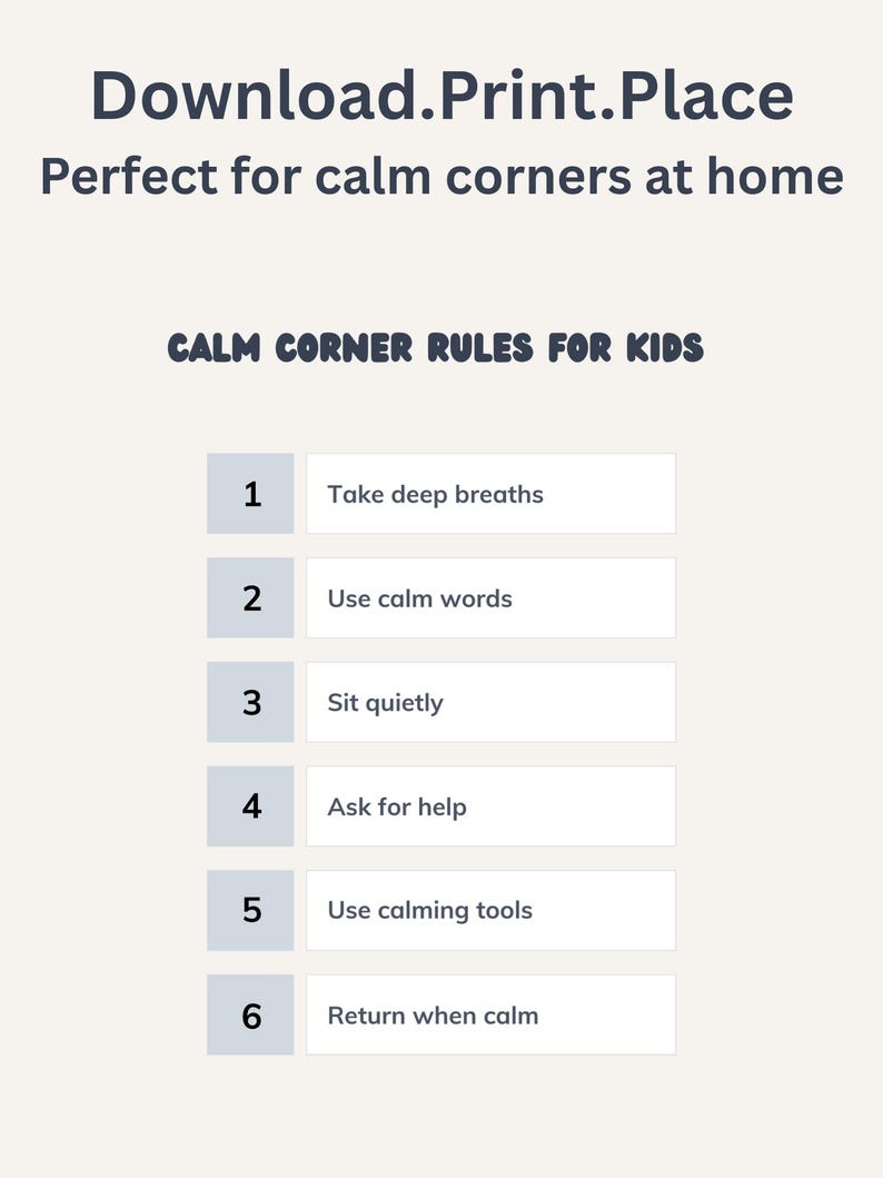Calm Corner Rules for Kids Printable PDF - Etsy