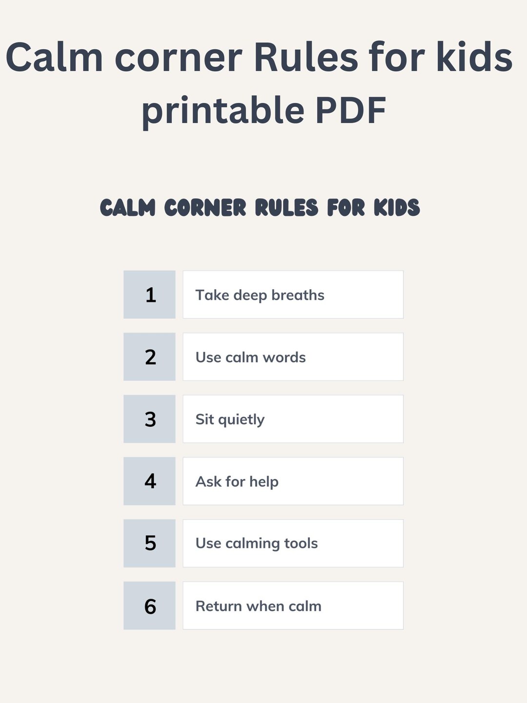 Calm Corner Rules for Kids Printable PDF - Etsy