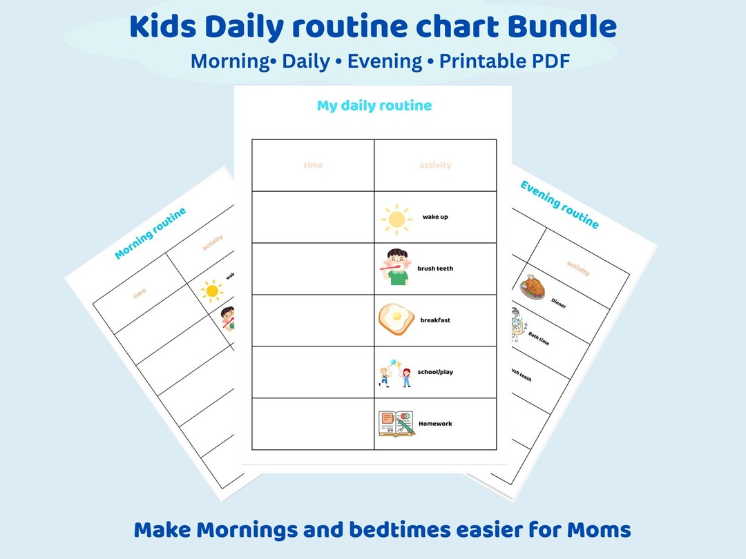 Kids Routine Chart Bundle for Busy Moms , Morning,daily and Evenind ...