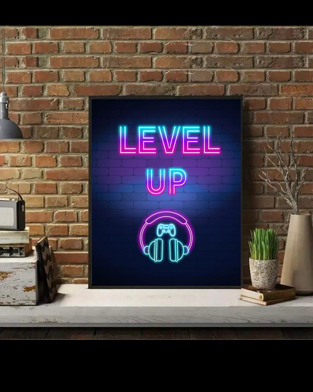 Level up Neon Wall Art , Gamer Poster Printable , Teen Boy Bedroom ...