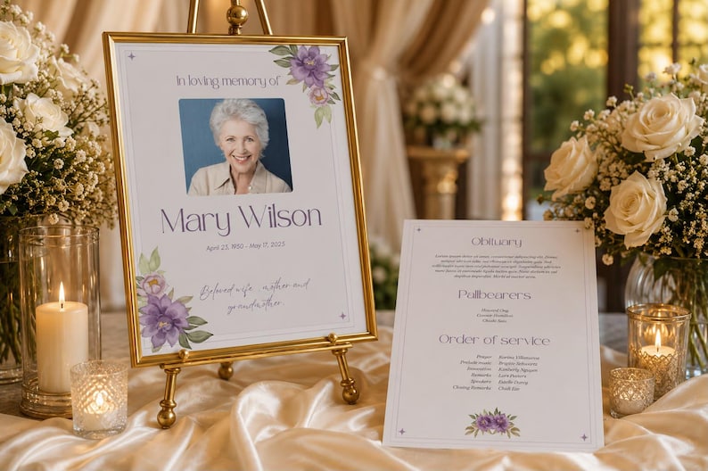Editable Funeral Program Template, Watercolor Floral Memorial Service ...