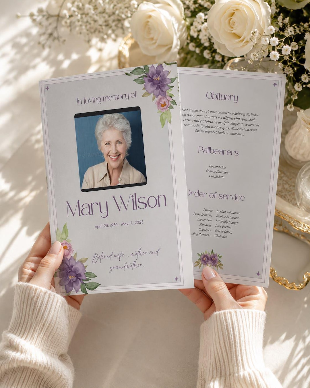 Editable Funeral Program Template, Watercolor Floral Memorial Service ...
