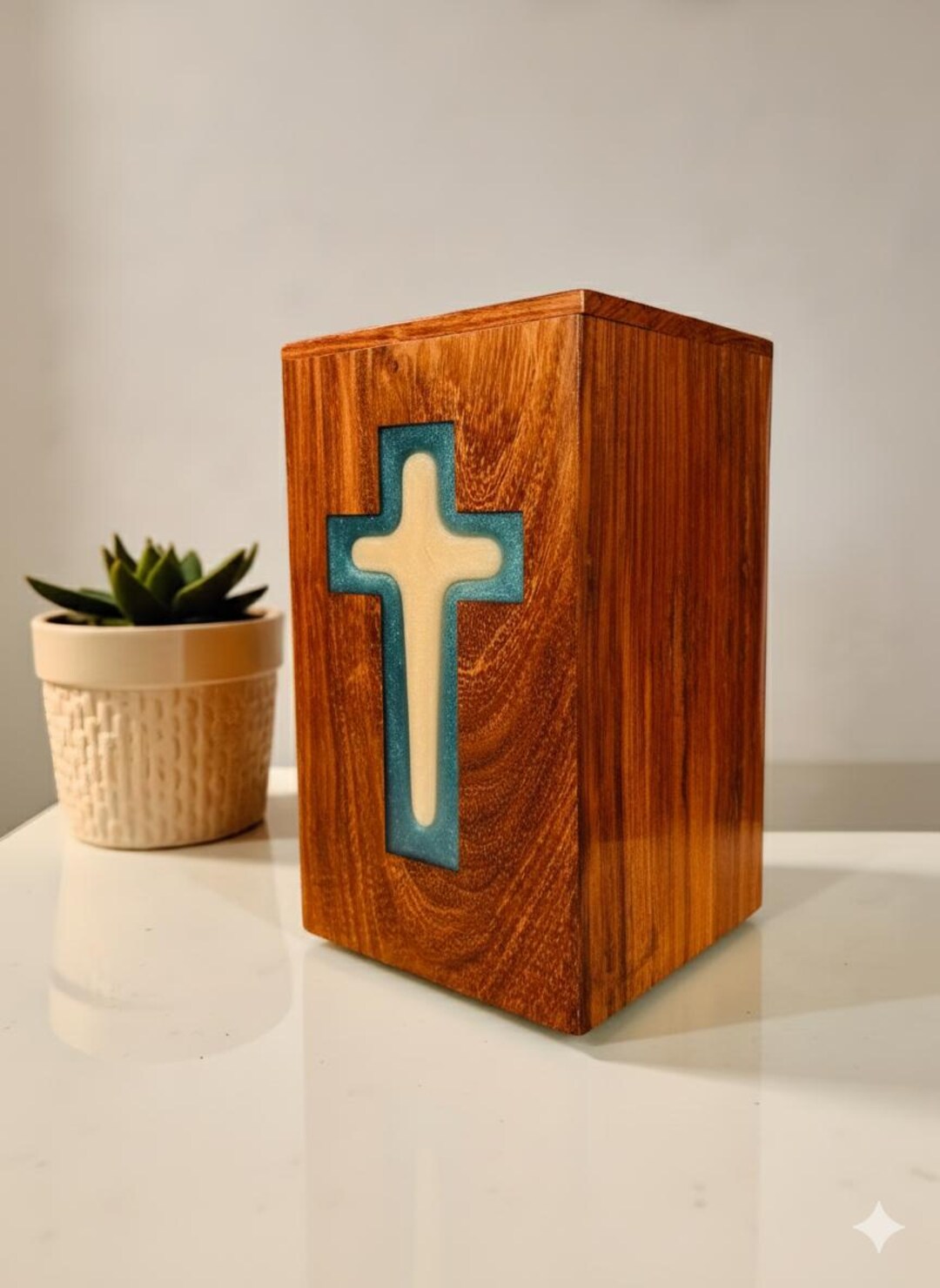 Handmade Rosewood Cremation Urn | Christian Cross Inlay, Religious ...