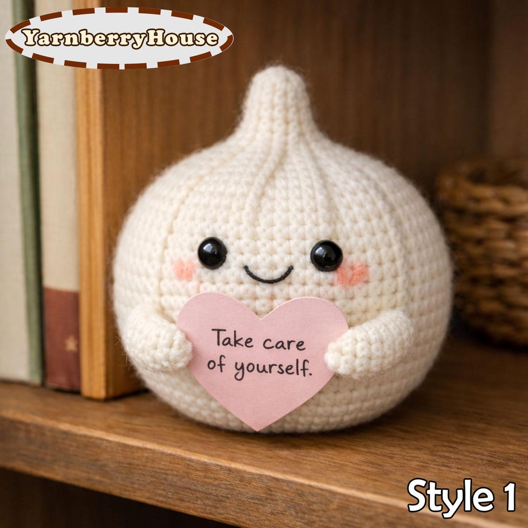 Custom Crochet Garlic Plush With Custom Quote Tag, Handmade Amigurumi ...