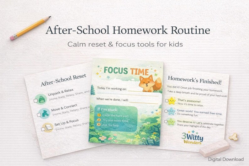 After-school Homework Routine Printable | Calm Reset & Focus Tools for ...