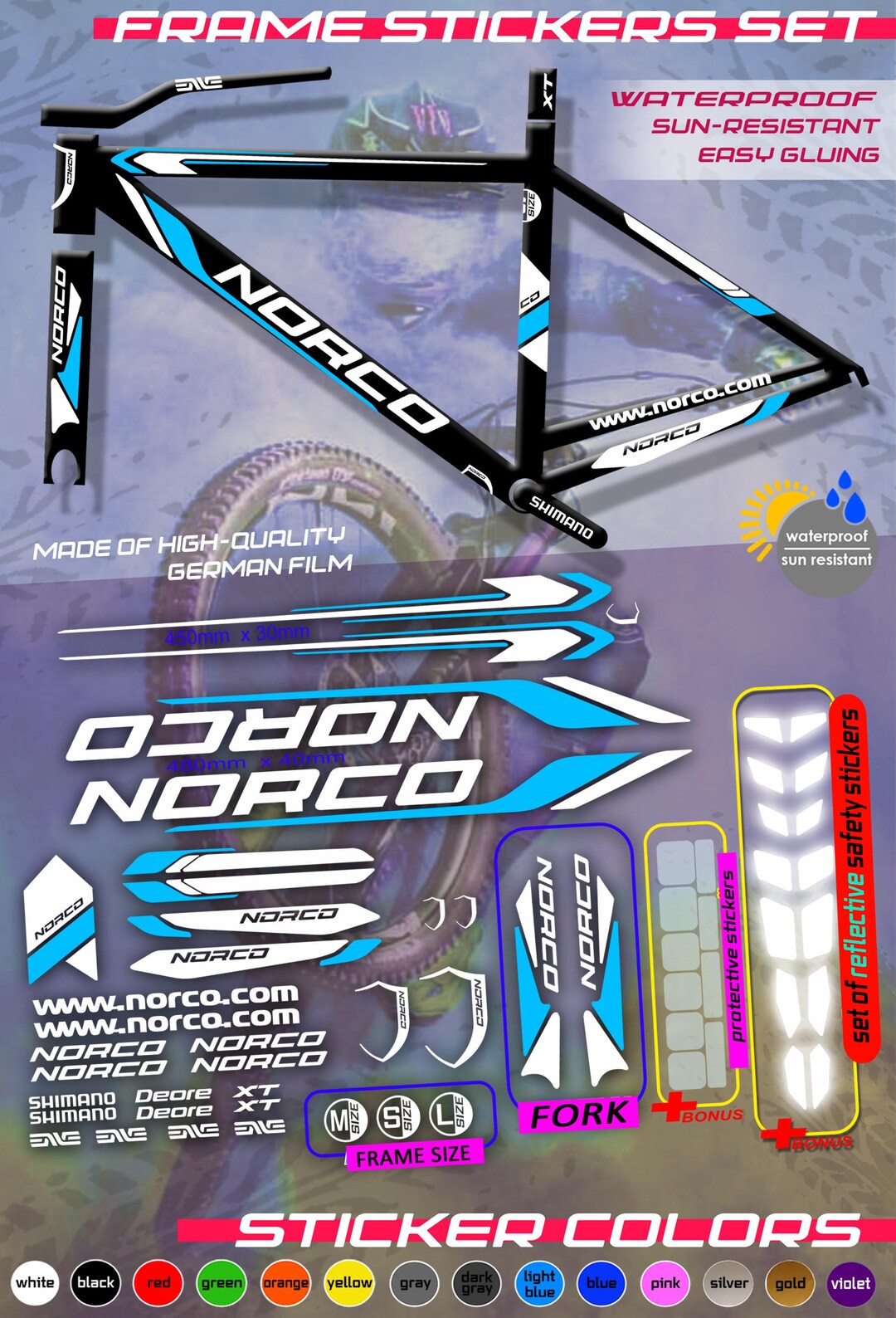 NORCO Full Set of Bicycle Stickers. ALL COLORS, High Quality. Washable ...