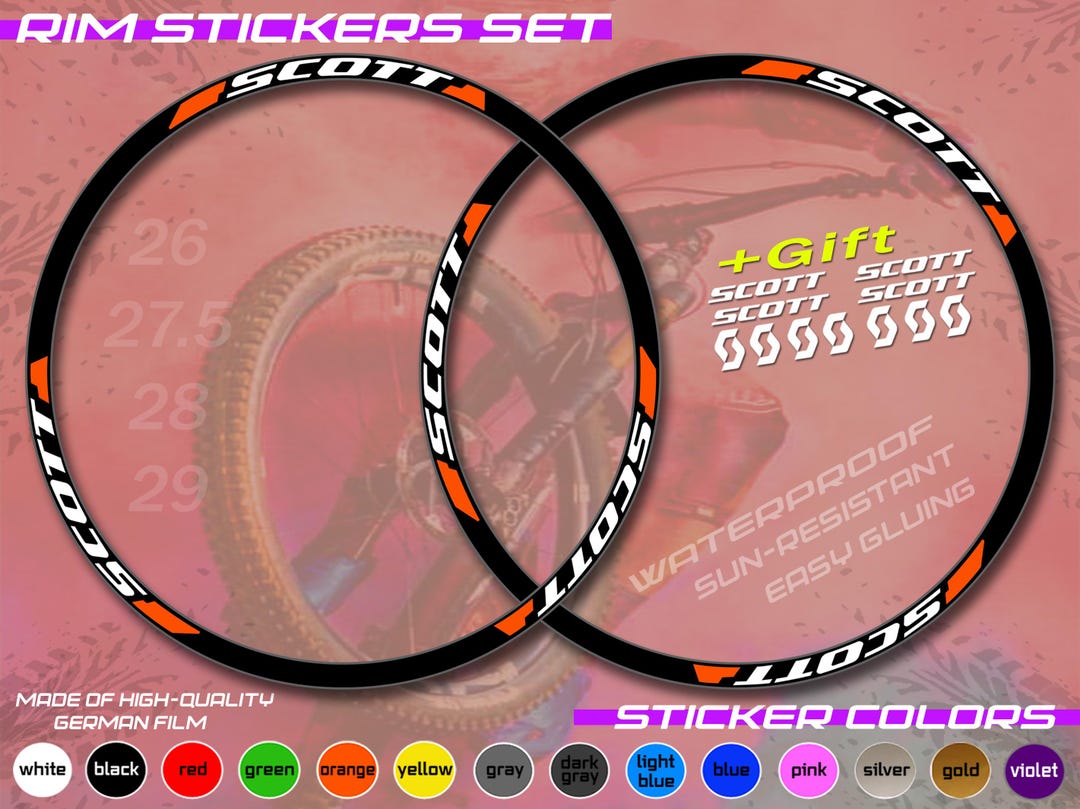 Scott Set of Bicycle Rim Stickers. ALL COLORS, High Quality. Washable ...