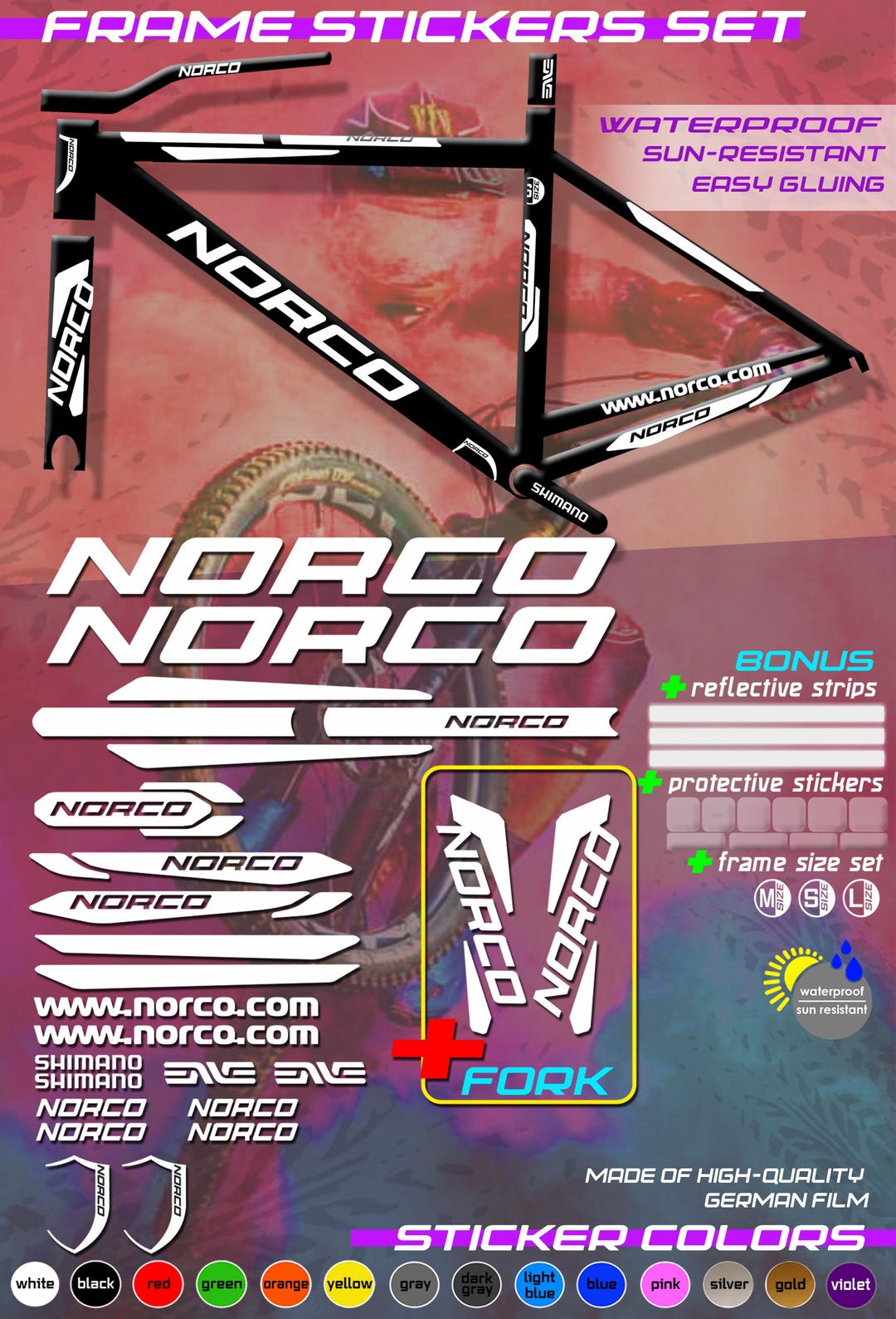 Stickers NORCO, on the Bicycle Frame and Fork. Bicycle Stickers Set ...