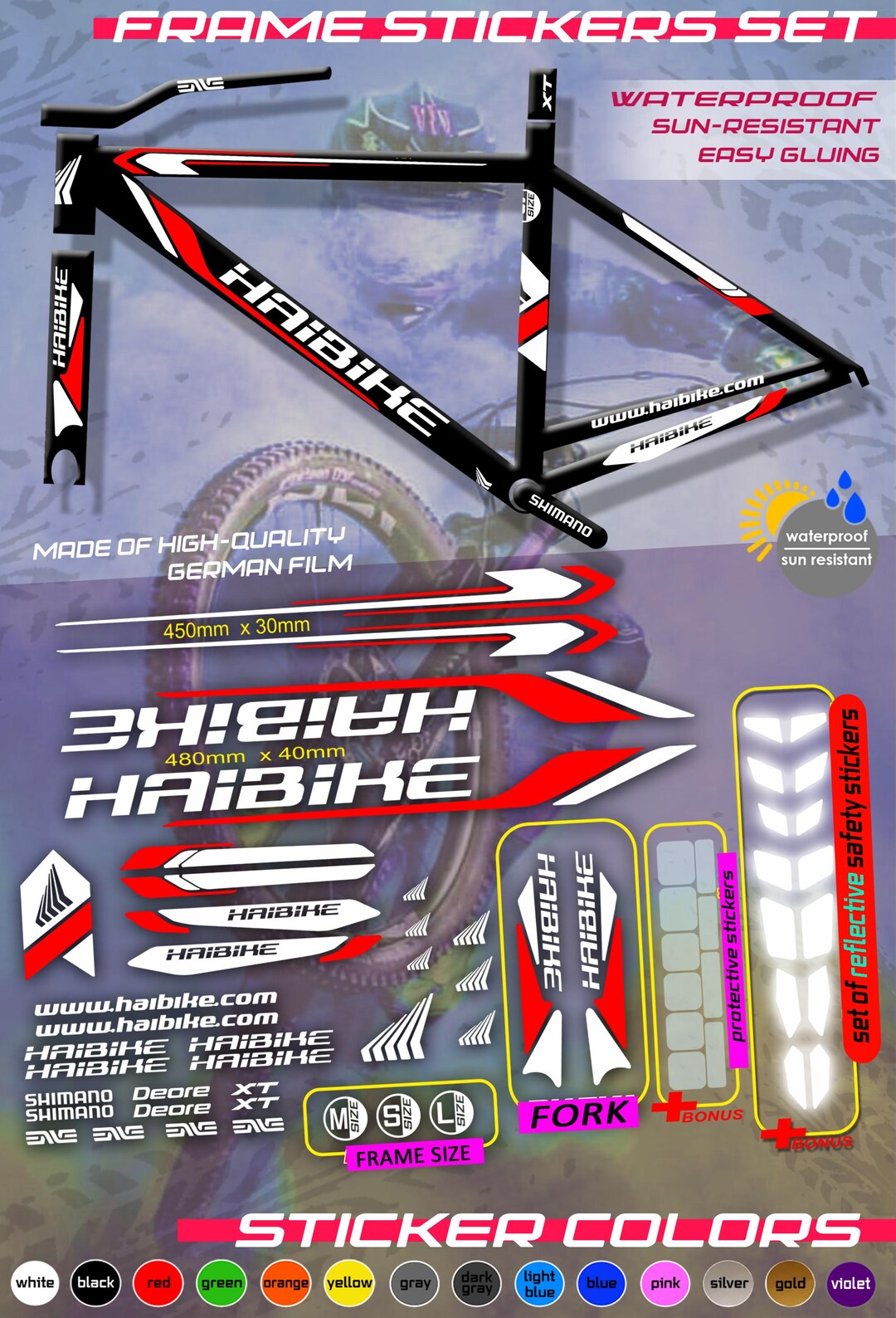 HAIBIKE Full Set of Bicycle Stickers. ALL COLORS, High Quality ...