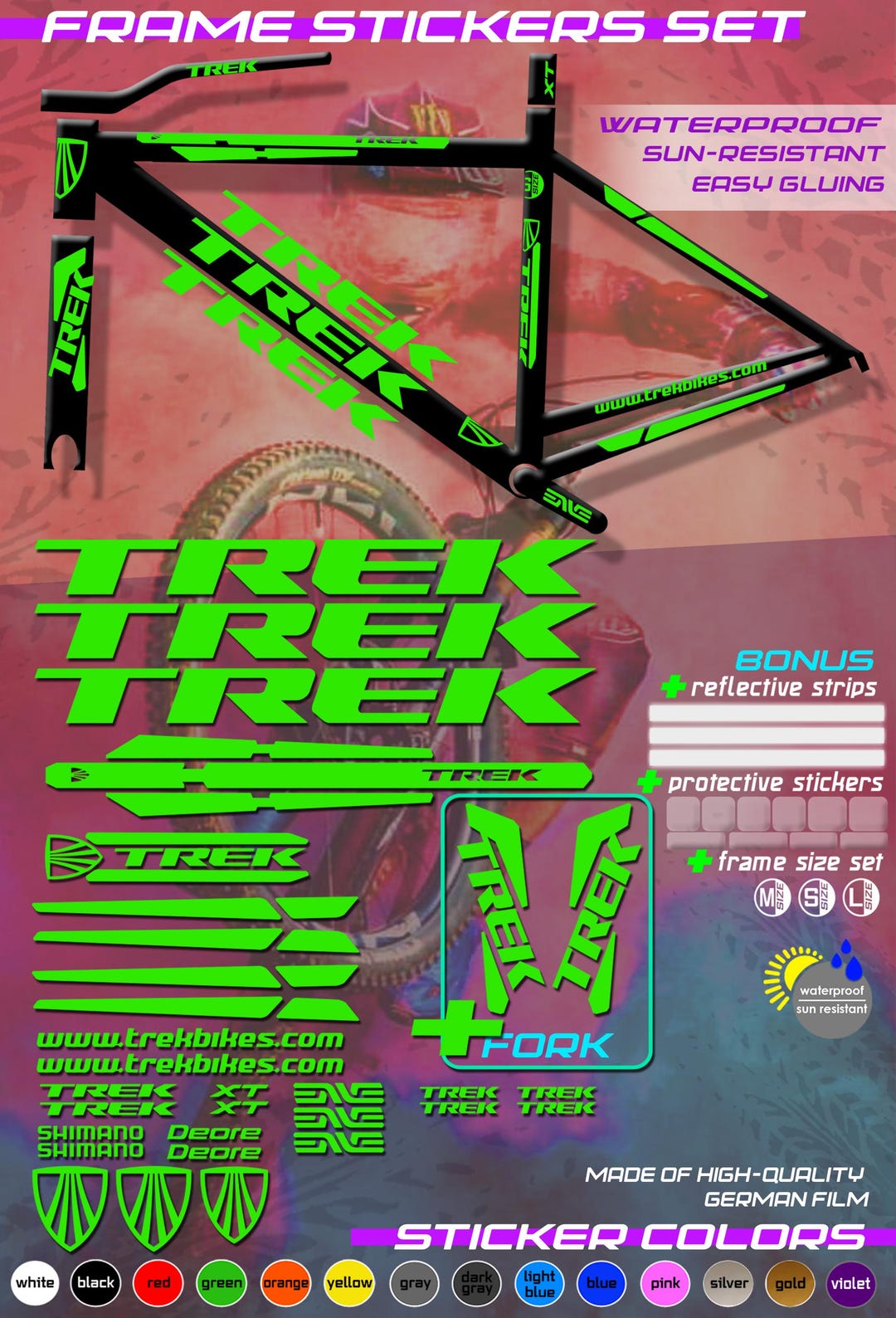Stickers TREK, on the Bicycle Frame and Fork. Bicycle Stickers Set ...