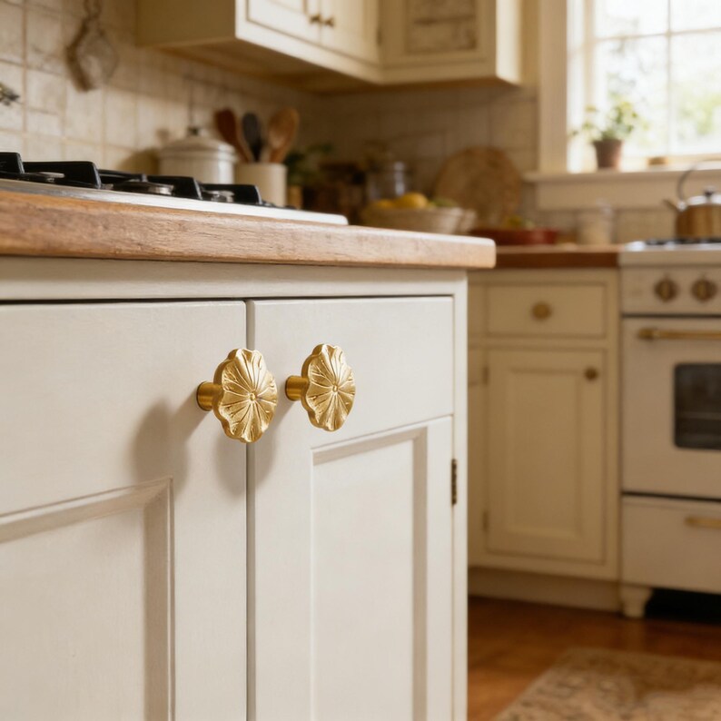 French Lotus Leaf Brass Handle | Light Luxury Cabinet Wardrobe Pull ...
