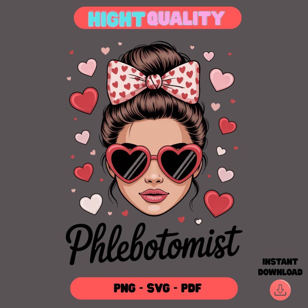 Phlebotomist Valentine PNG – Messy Bun Medical Girl, Lab Tech Design ...