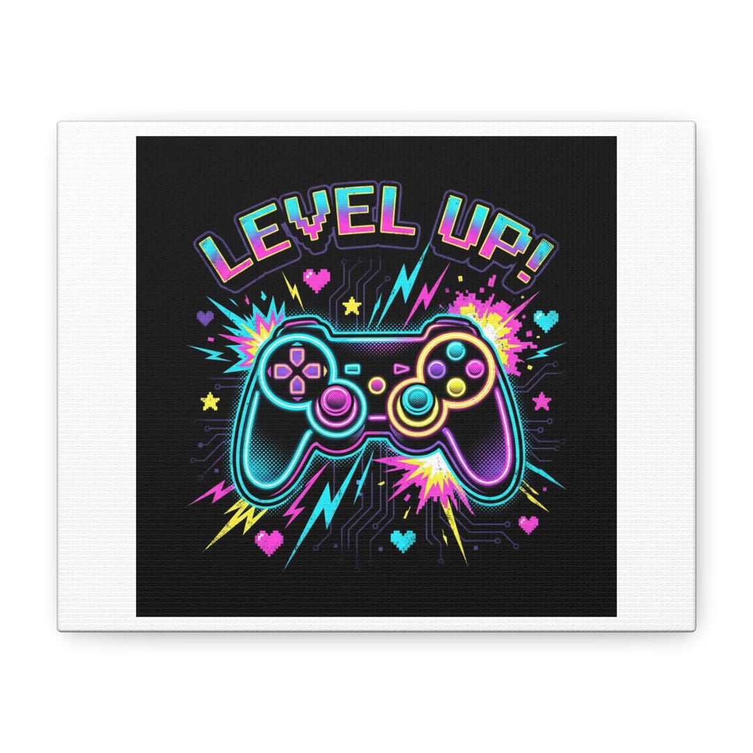 Level Up! Controller Pixel Art Canvas | Gaming Decor, Retro HUD Neon - Etsy