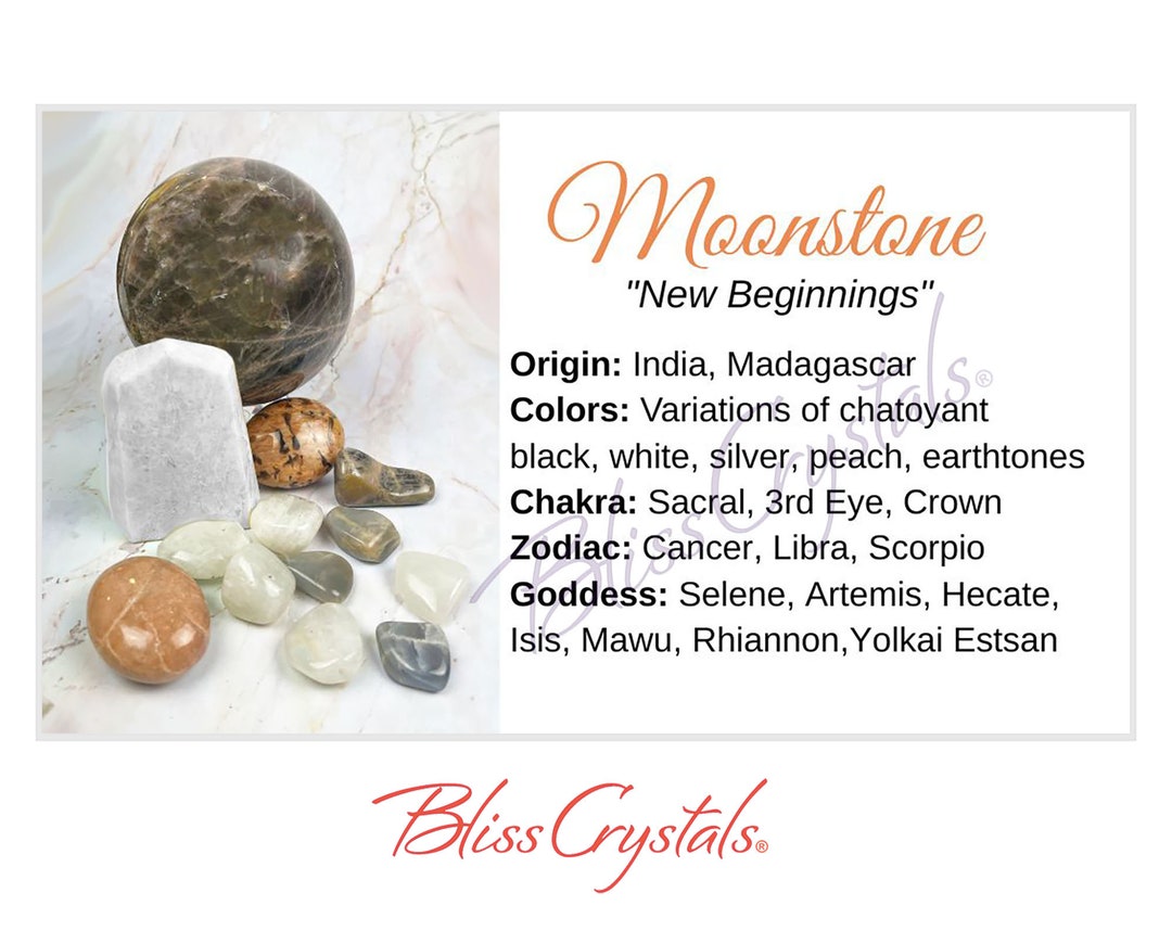 MOONSTONE Crystal Information Card, Double Sided HC31 - Etsy