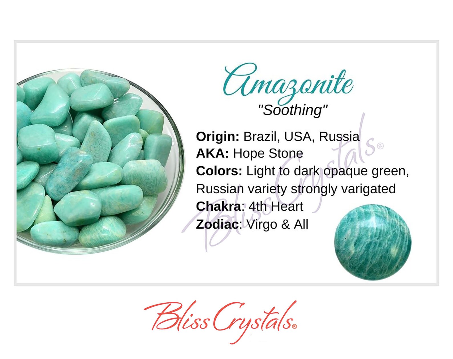 AMAZONITE Crystal Information Card Double Sided HC56 | Etsy