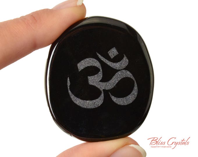 OM Obsidian Palm Stone W Om Symbol Laser Etched Design + Bag Black ...