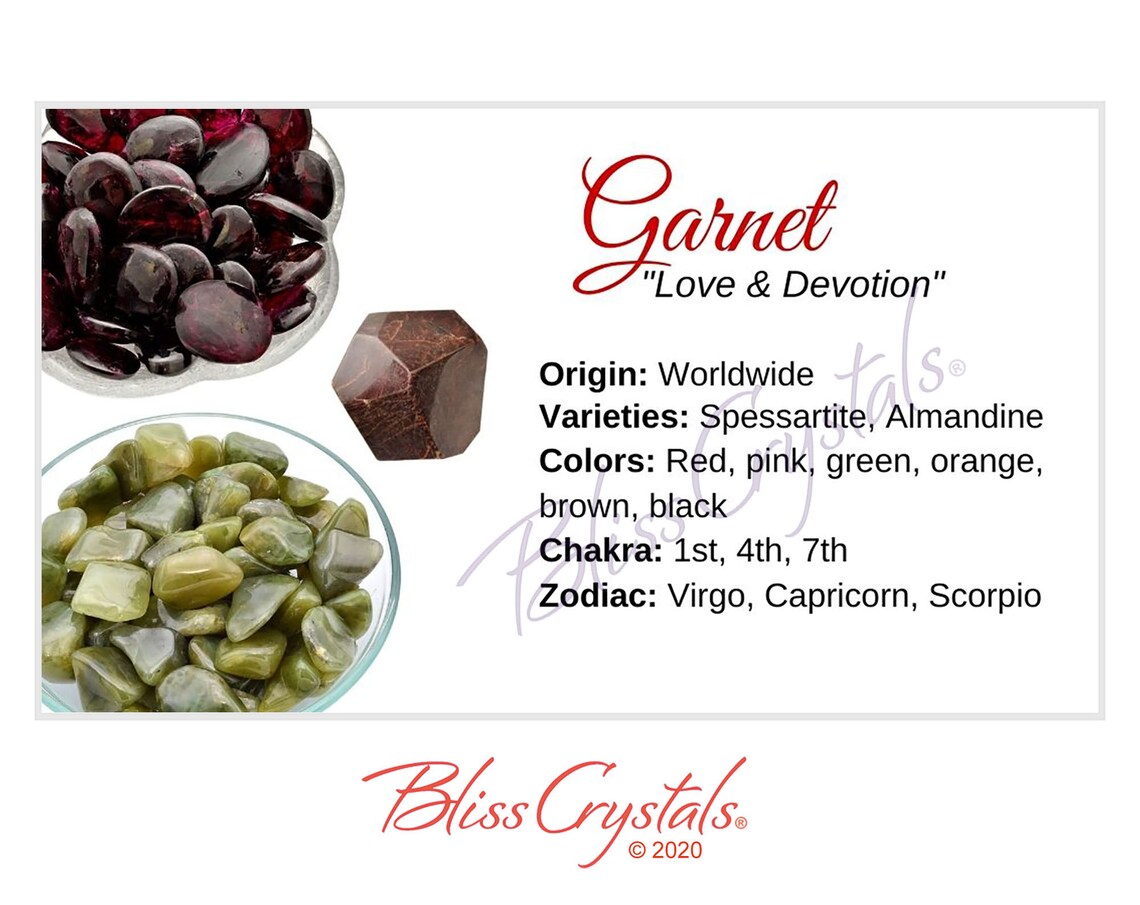 GARNET Crystal Information Card Double sided HC72 | Etsy